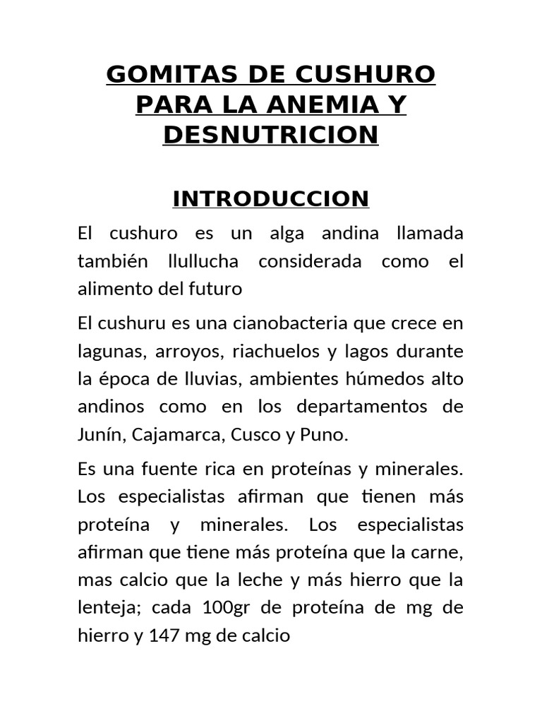 Gomitas de Cushuro para La Anemia y Desnutricion | PDF