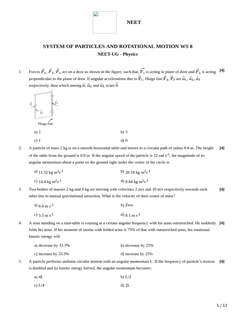 NEET Physics: Rotational Motion Questions | PDF | Rotation Around A ...