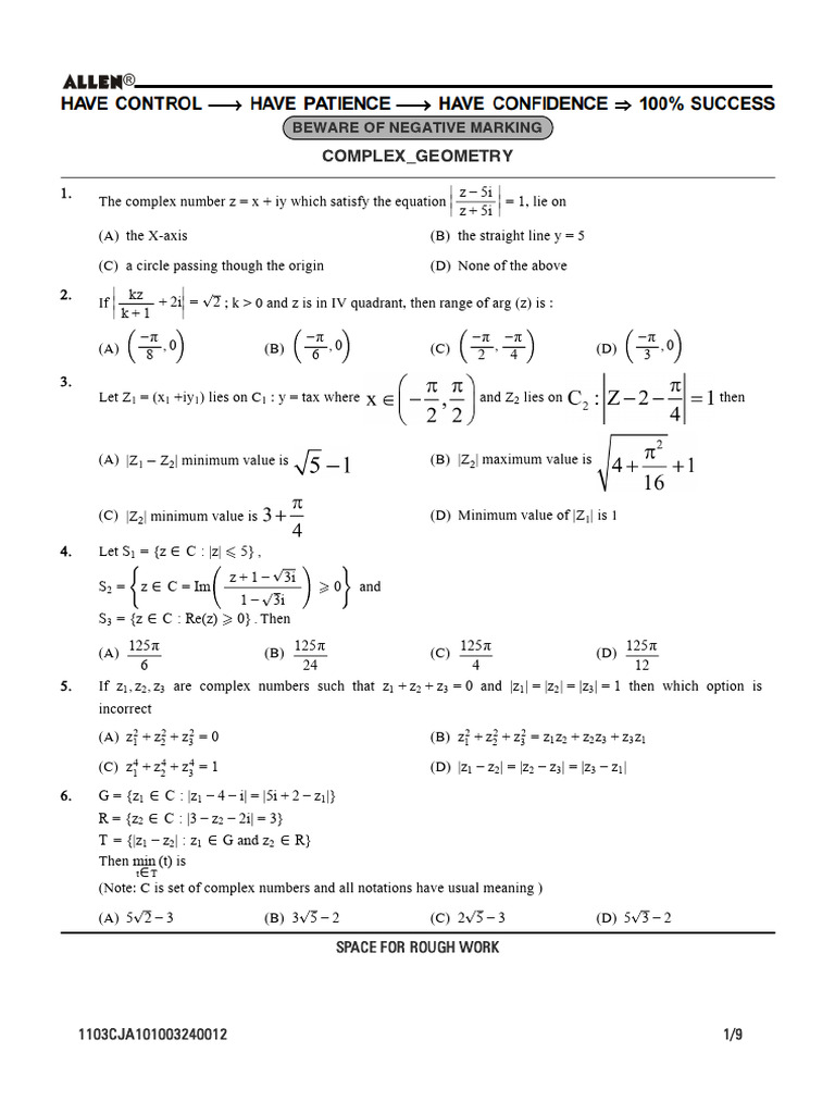 Complex Number Geometry Problems | PDF | Circle | Line (Geometry)