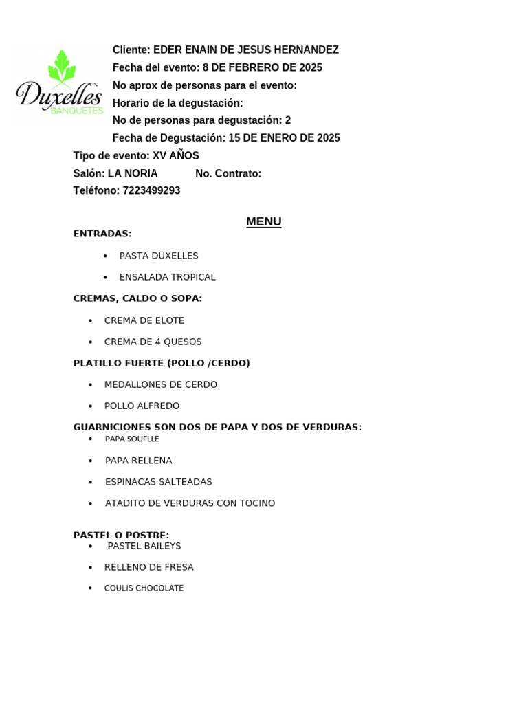 XV Años: Menú y Degustación Eder Hernández | PDF