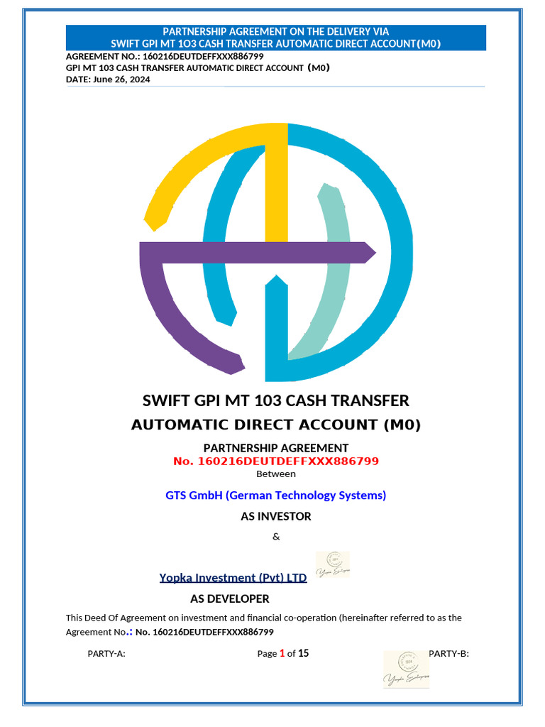 Swift Gpi Mt103 Cash Transfer 10b | PDF | Banks | Non Disclosure Agreement