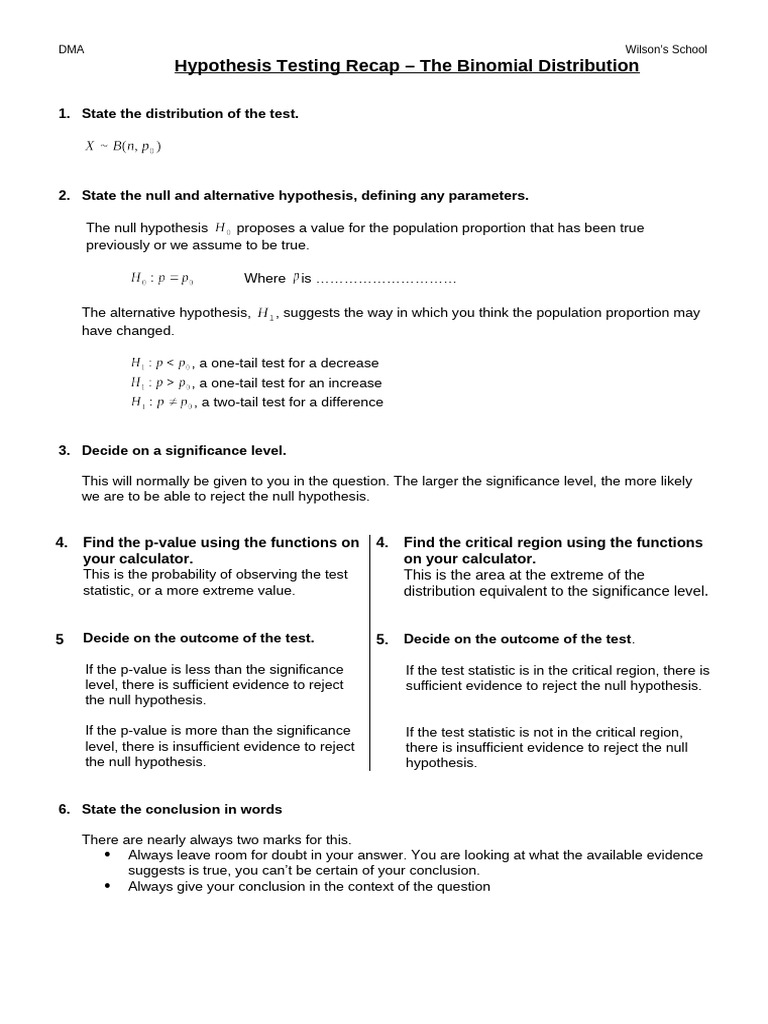 2.05 Hypothesis Testing Recap - The Binomial Distribution | PDF
