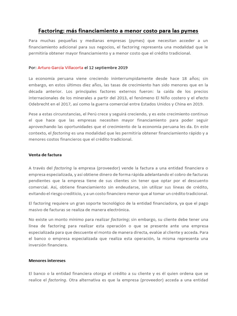 Factoring Más Financiamiento A Menor Costo para Las Pymes | PDF ...