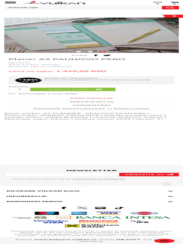 Planer A5 PAUNOVO PERO - Knjižare Vulkan | PDF