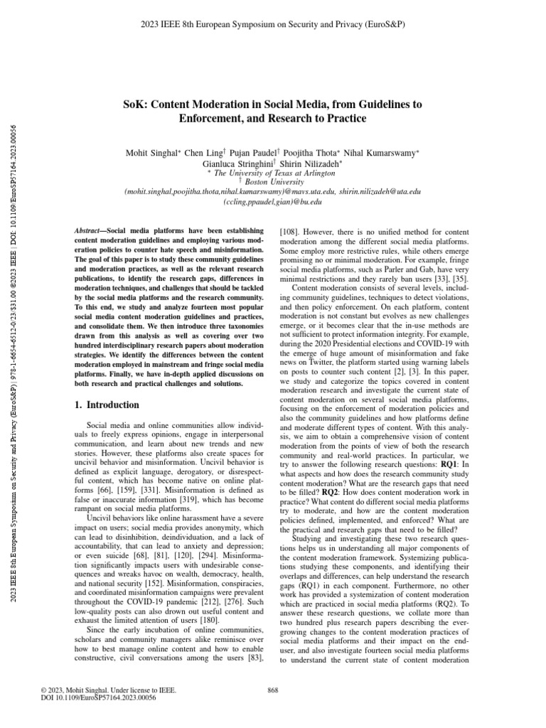 SoK: Content Moderation in Social Media, From Guidelines To Enforcement ...