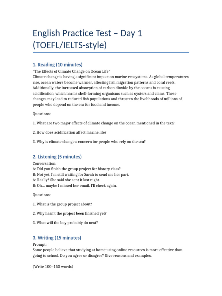 English Practice Test Day 1 | PDF