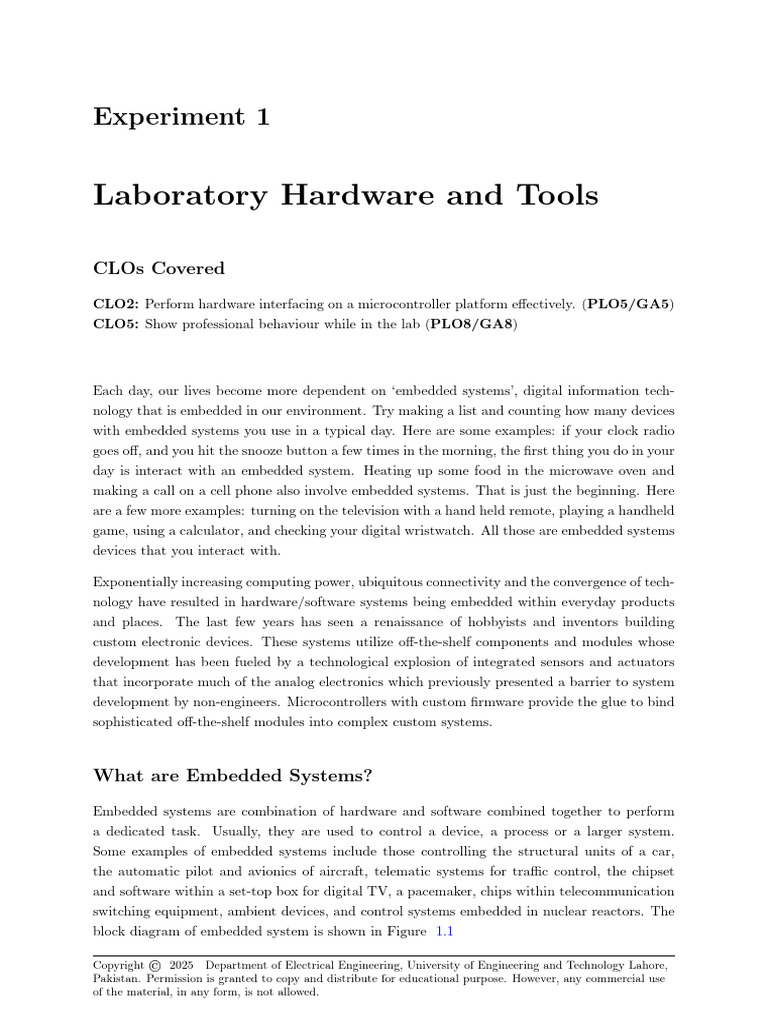 Experiment 1 Laboratory Hardware and Tools | PDF | Embedded System | Microcontroller