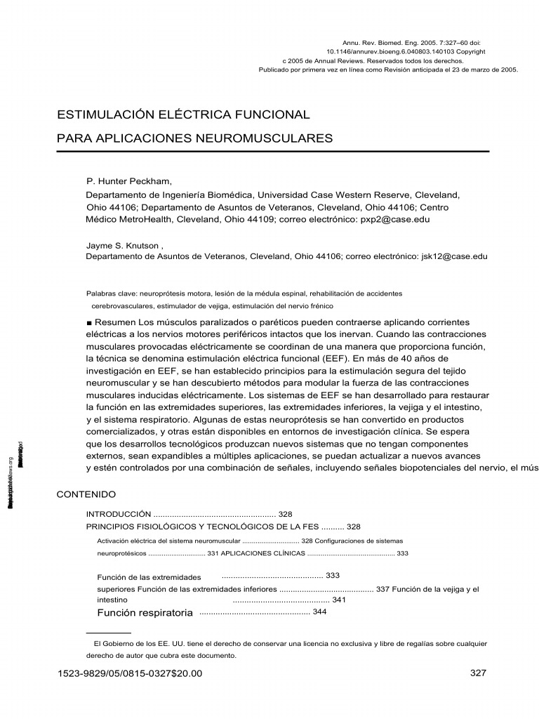 Estimulación Eléctrica Funcional en Neuroprótesis | PDF | Potencial de ...