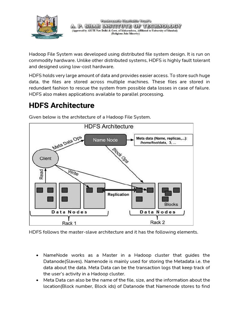 Module 1 - HDFS Architecture | PDF | Apache Hadoop | Replication (Computing)
