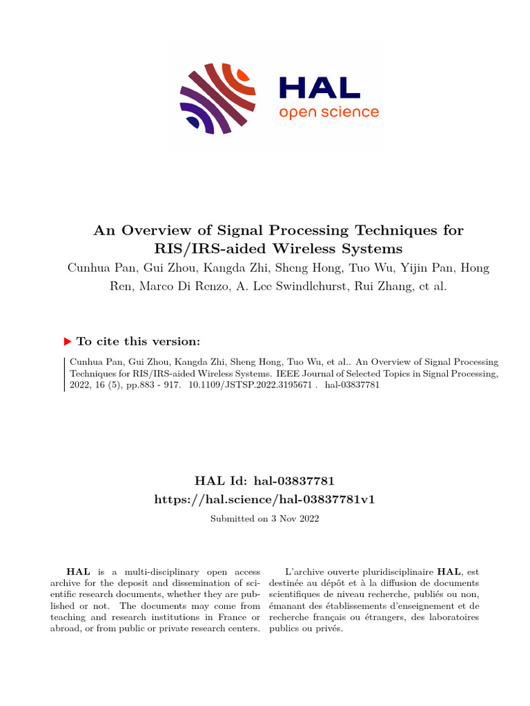 An Overview of Signal Processing Techniques For RIS IRS-Aided Wireless ...