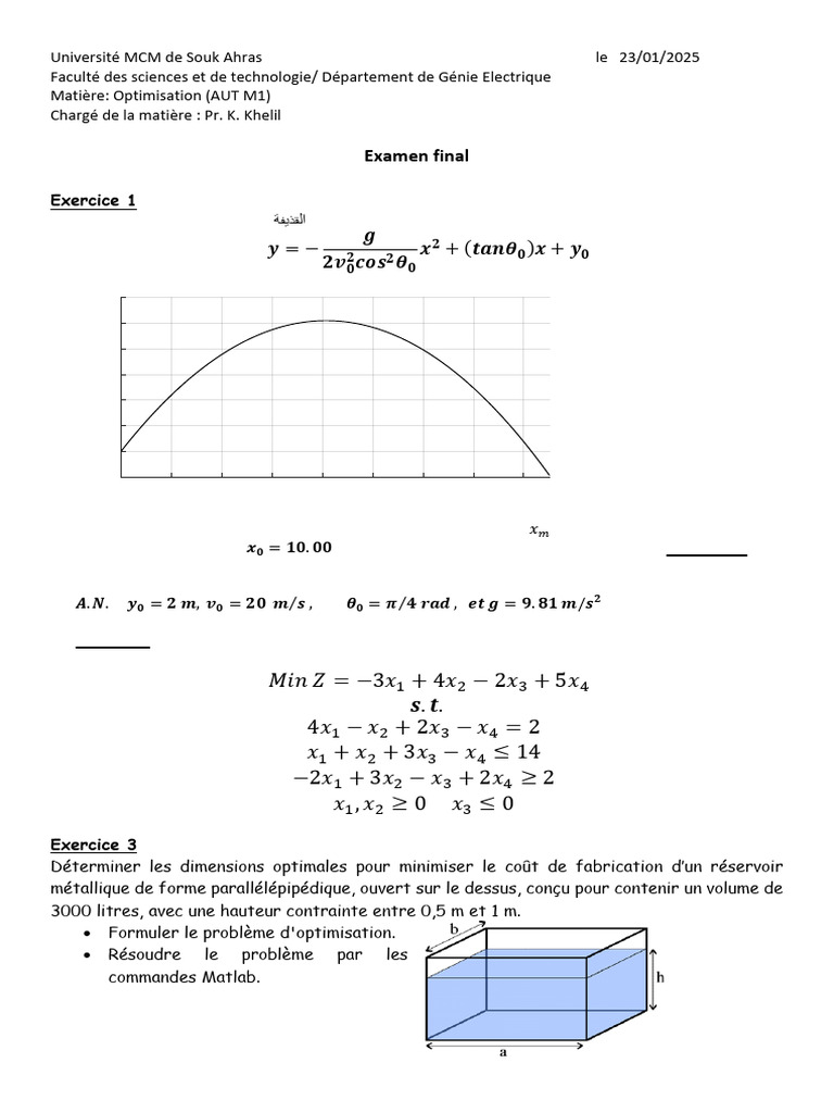 Examen d'Optimisation en Génie Électrique | PDF | Optimisation ...