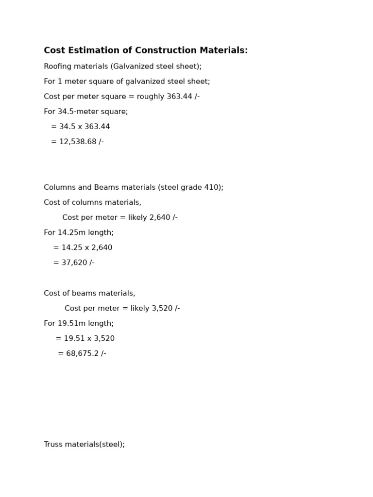 Construction Material Cost Breakdown | PDF | Mechanical Engineering ...