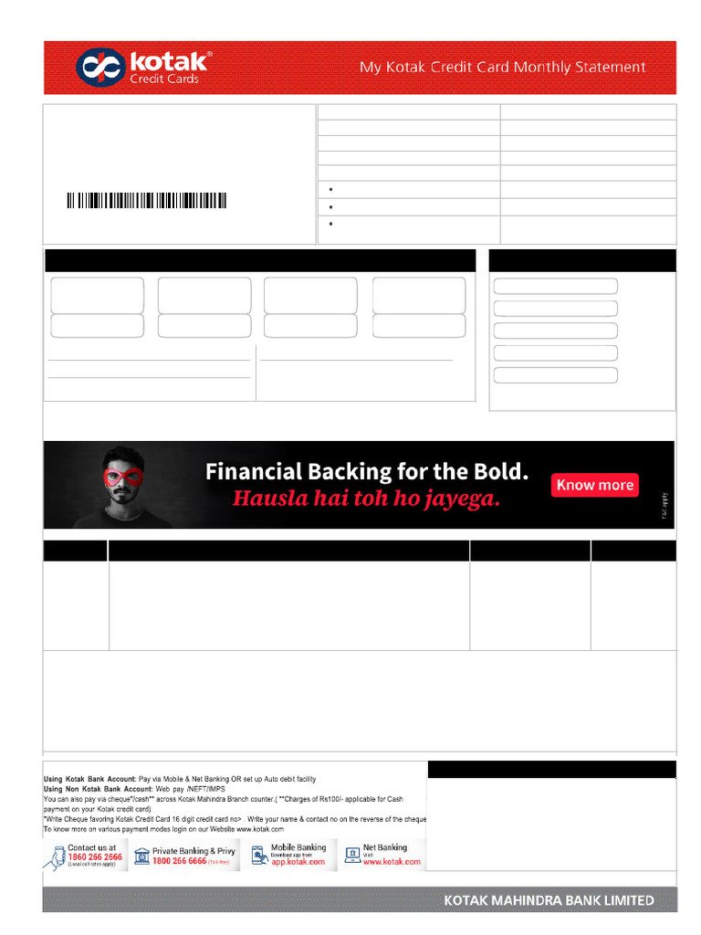 Kotak Credit Card Statement Summary | PDF | Credit Card | Business