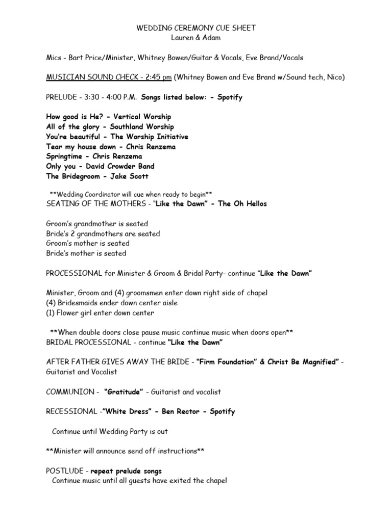 Taylor - Durr Cue Sheet | PDF