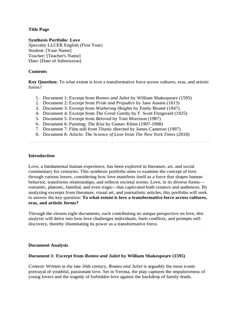 Dossier synthèse LLCE | PDF | Love | The Great Gatsby