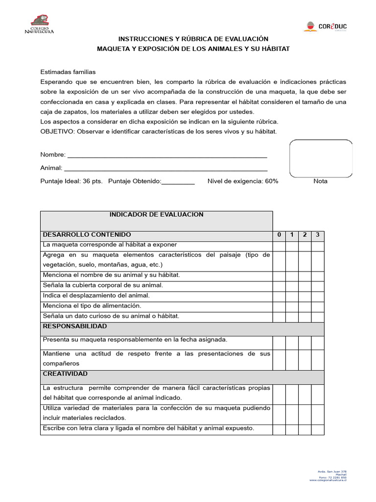 R-Brica Maqueta y Exposici-N Ciencias 1 | PDF