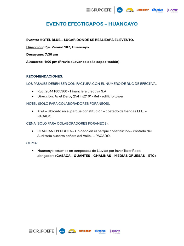 Evento Efecticapos Huancayo 2025 | PDF
