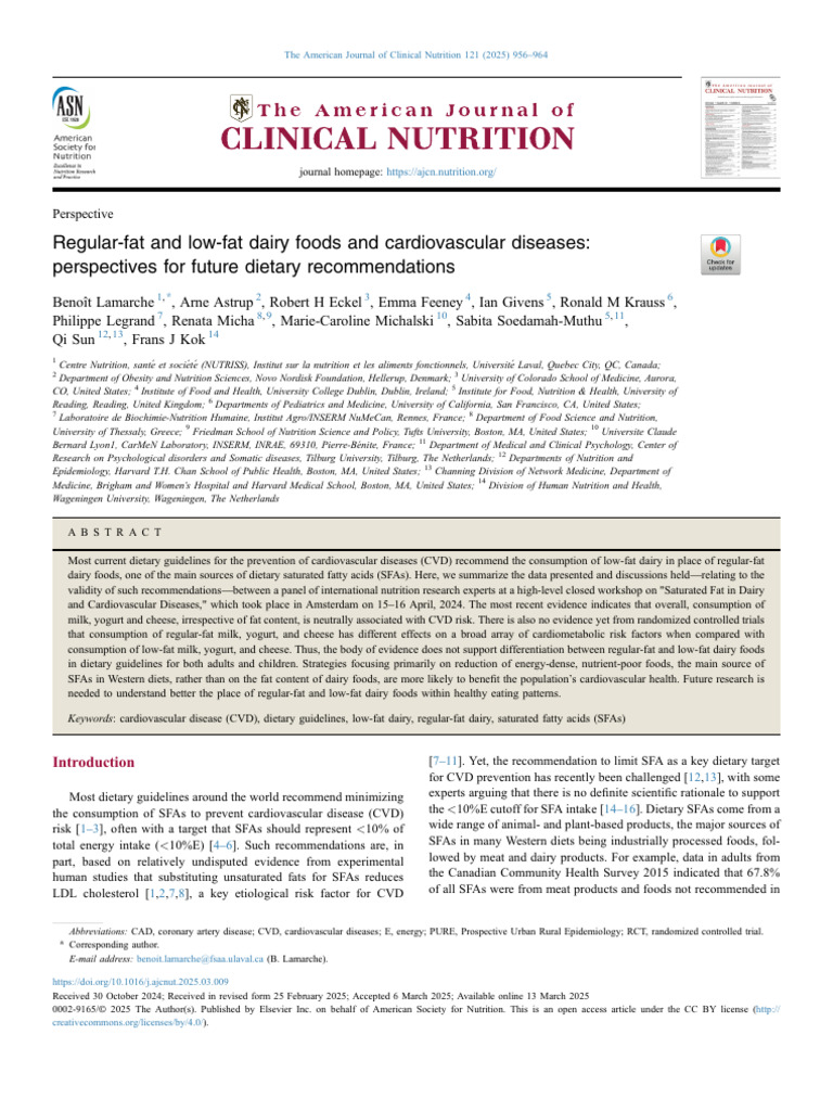 Regular Fat and Low Fat Dairy Foods and Cardiovasc | PDF | Dairy ...