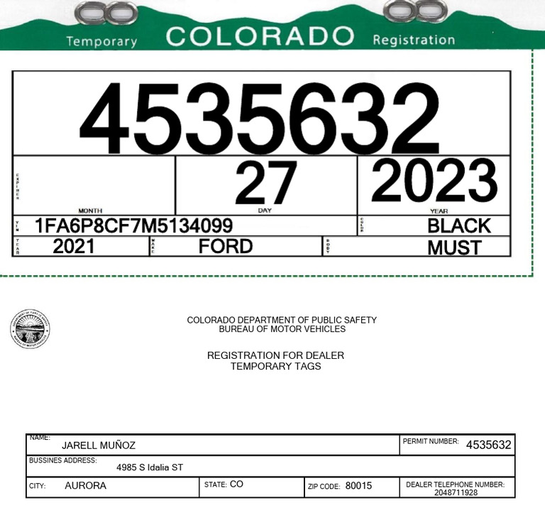 Colorado Dealer Temporary Tag Registration | PDF