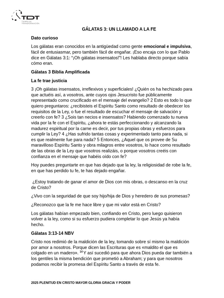 Devocional Voluntarios Galatas 3 | PDF | Cristo (título) | Fe