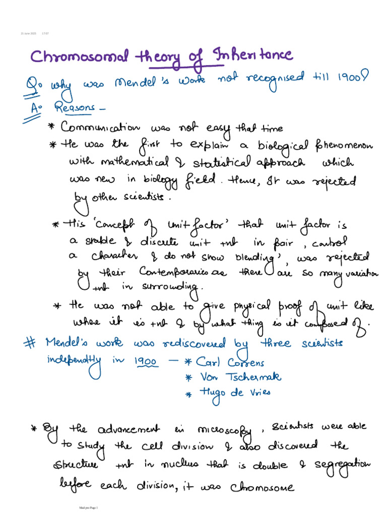 Chromosomal Theory of Inheritance | PDF