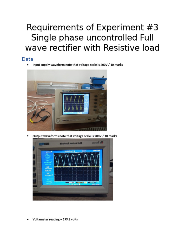 Experiment #3 Single Phase Uncontrolled Full Wave Rectifier With ...