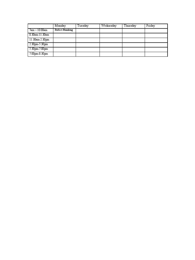 Weekly Schedule for Perfect Plumbing | PDF