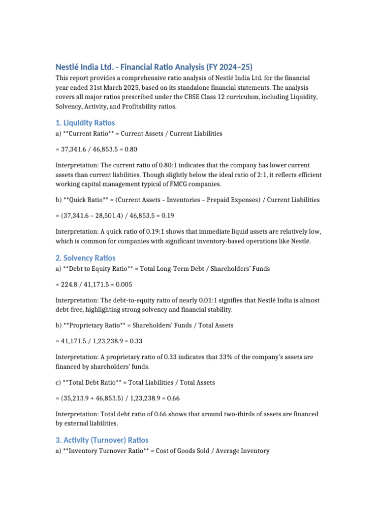 Nestlé India Financial Ratios 2024-25 | PDF | Revenue | Financial Services