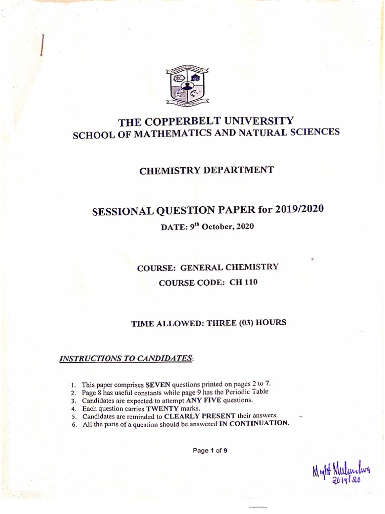 2020 Ch110 Sessional-1 | PDF