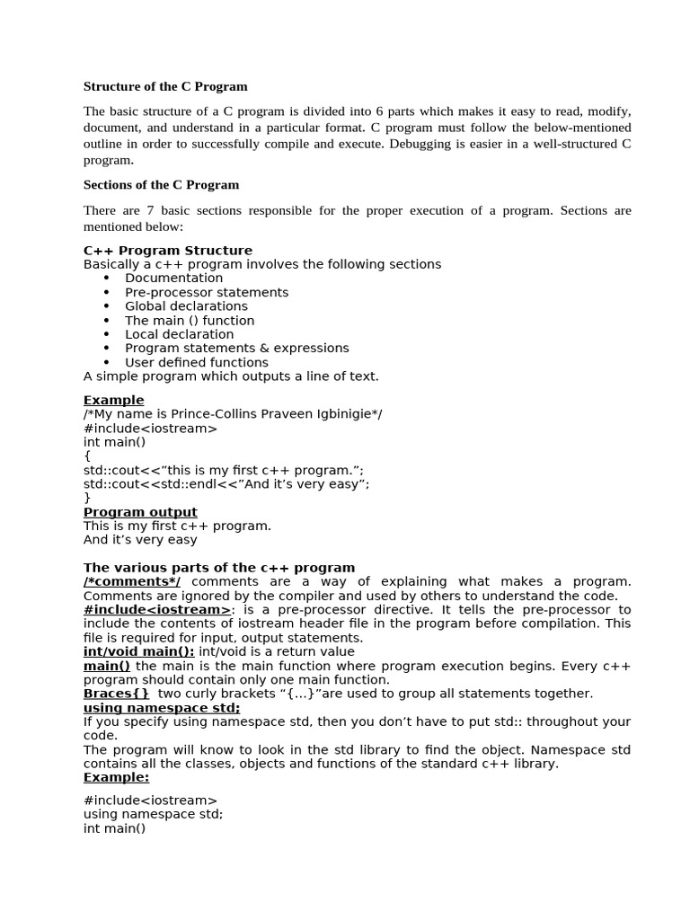 Structure of The C Program | PDF | C++ | Computer Program