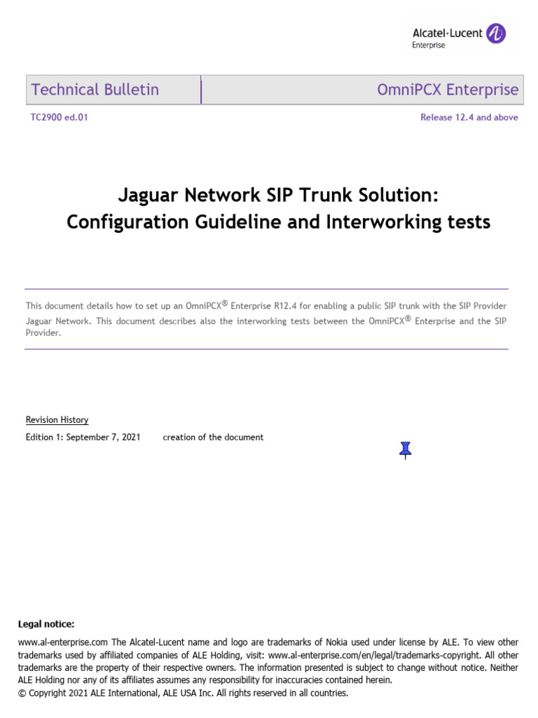 TC2900en-Ed01 SIP Trunk Jaguar Network ConfigurationGuideline R12.4 | PDF | Session Initiation ...