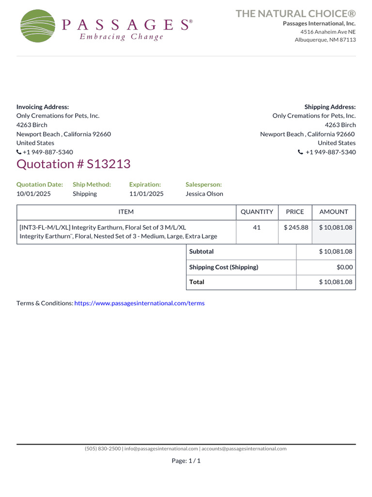 Quotation # S13213: Shipping Address: Invoicing Address | PDF