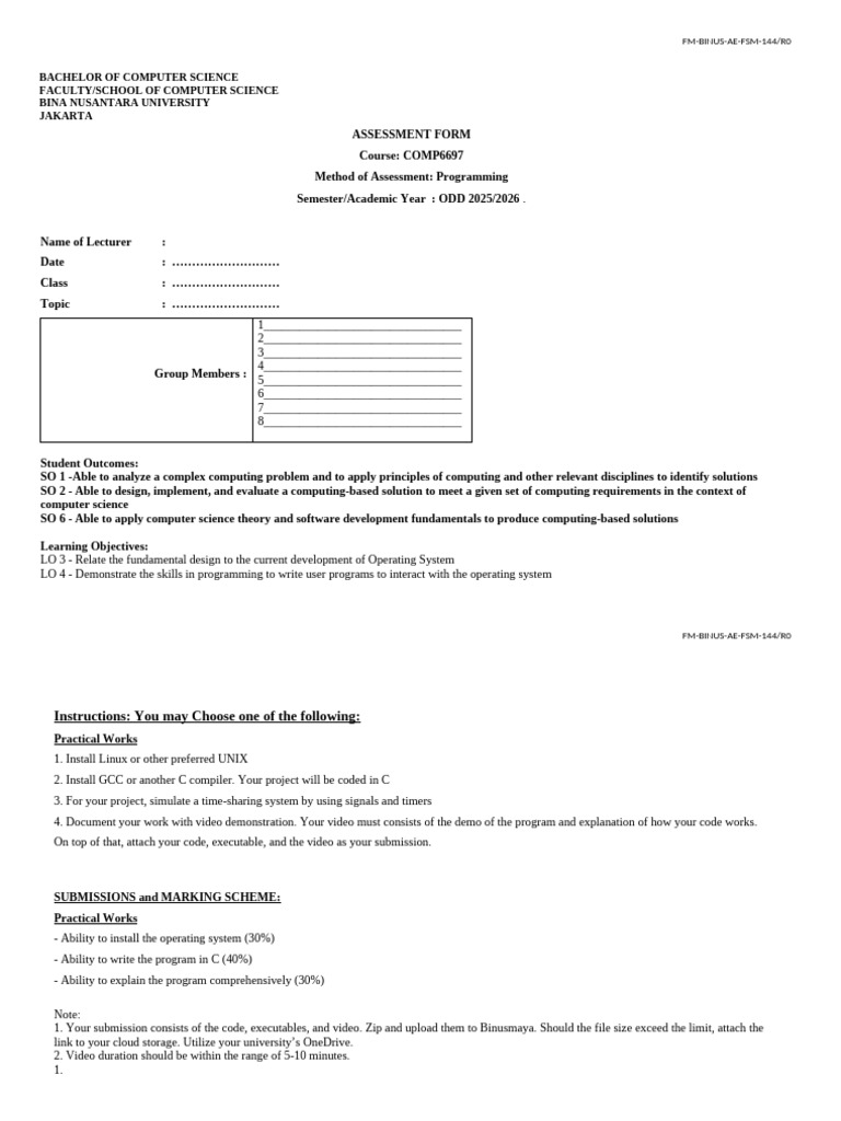COMP6697 Programming Assessment Form | PDF | Operating System ...