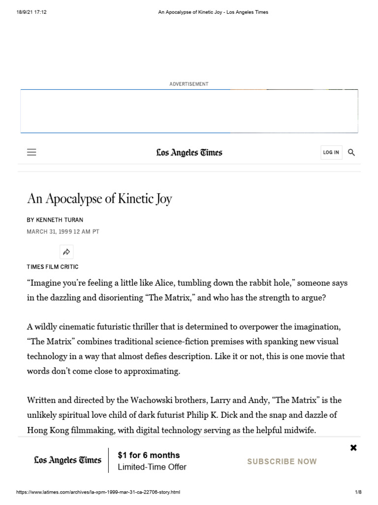 An Apocalypse of Kinetic Joy - Los Angeles Times 1999 | PDF