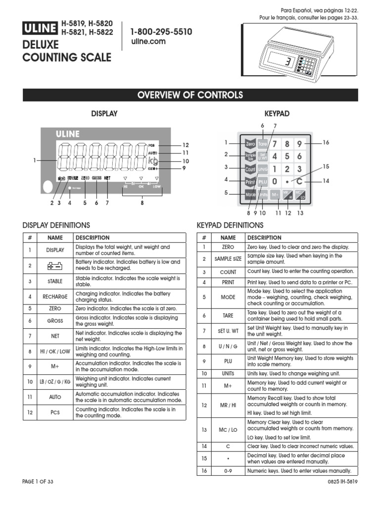 Uline H-5819 Deluxe Counting Scale Guide | PDF | Weight | Rechargeable ...