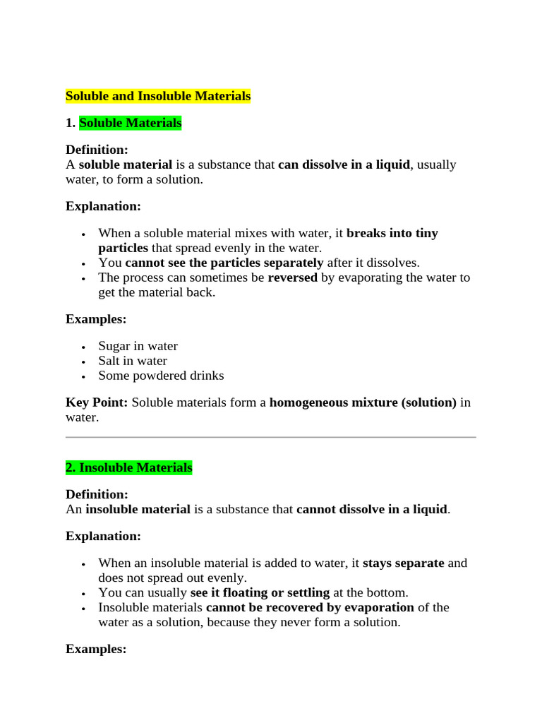 Soluble vs. Insoluble Materials Explained | PDF | Solubility | Water