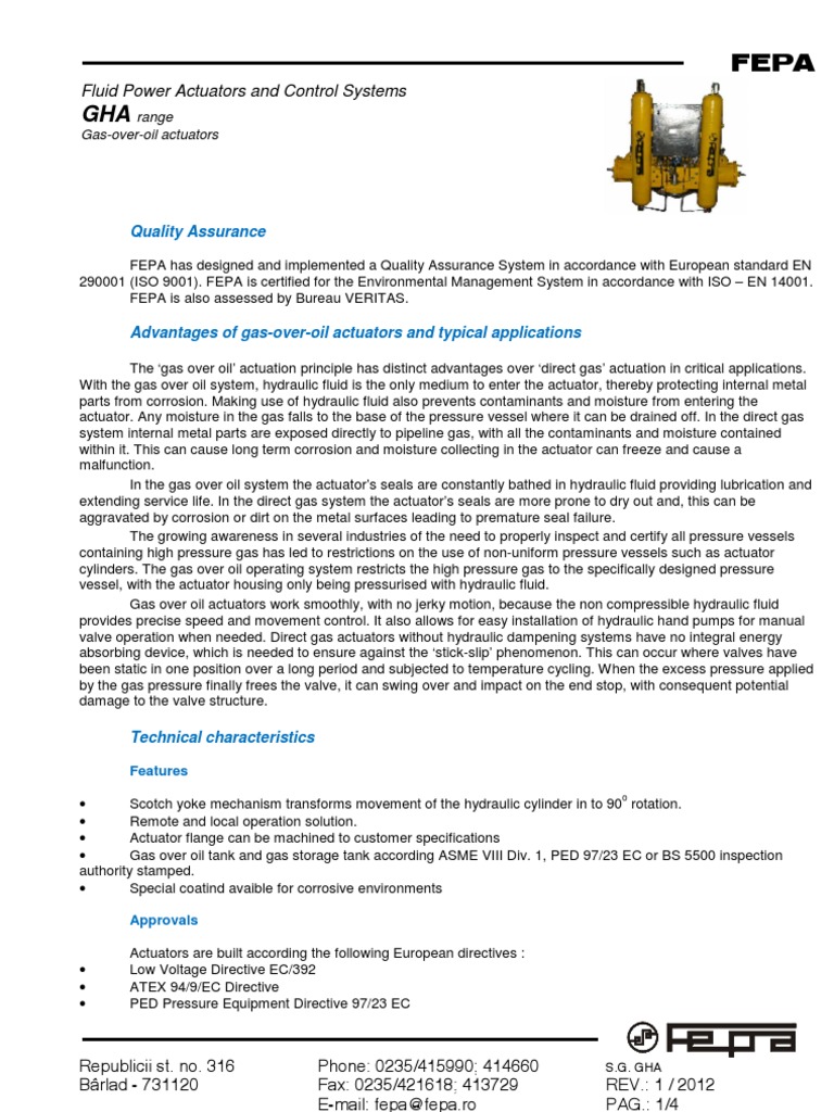 FEPA Gas-over-oil Actuators | PDF | Valve | Actuator