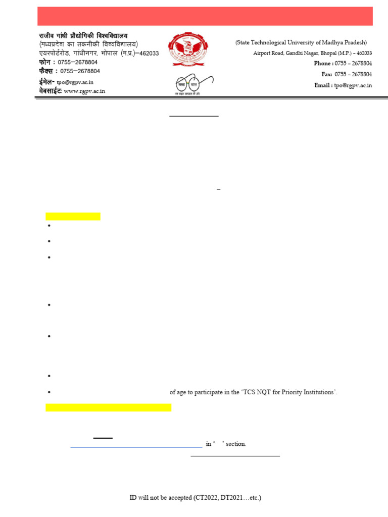 TCS NQT-2026 Batch - Placement Notice | PDF