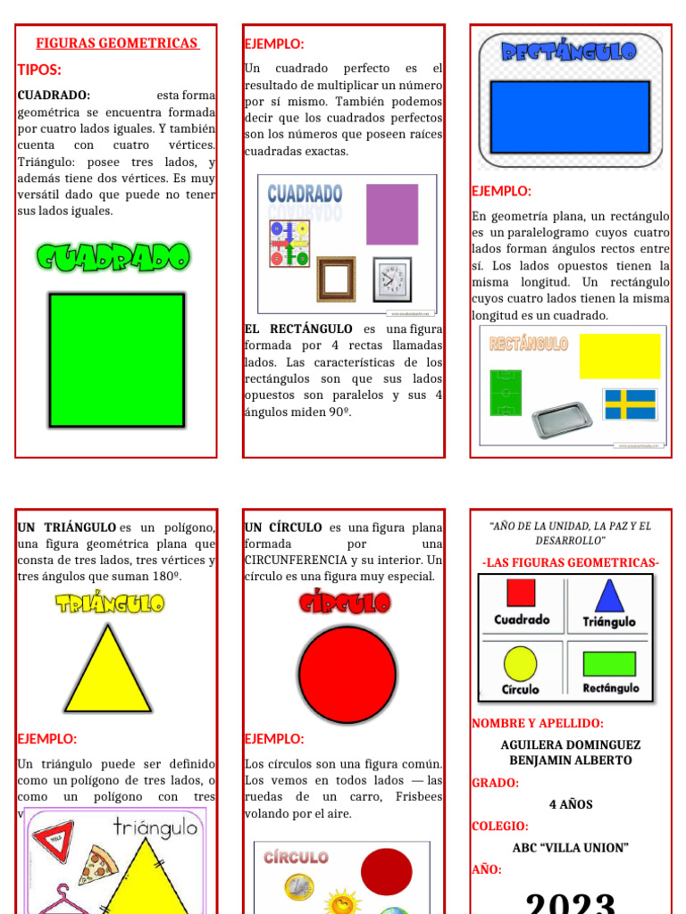 Triptico Figuras Geometricas Inicial | PDF | Rectángulo | Triángulo