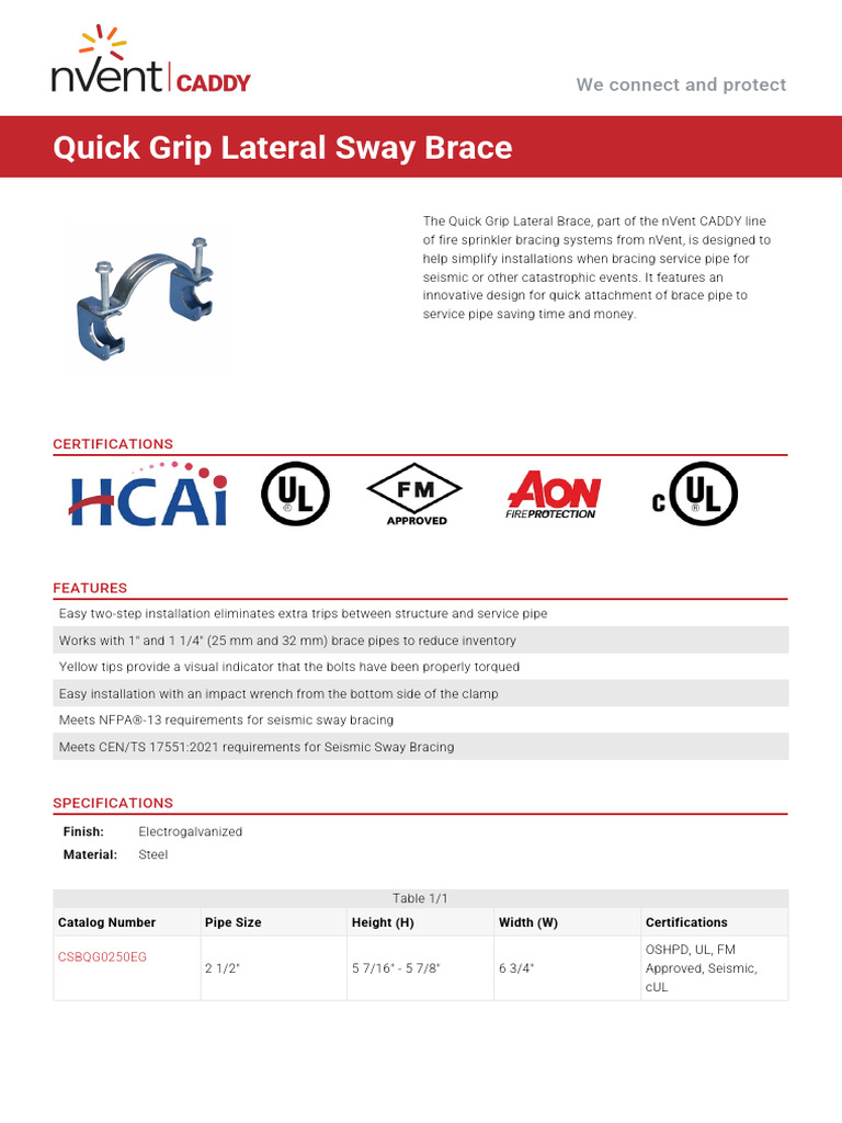 Quick Grip Lateral Sway Brace Overview | PDF | Pipe (Fluid Conveyance ...