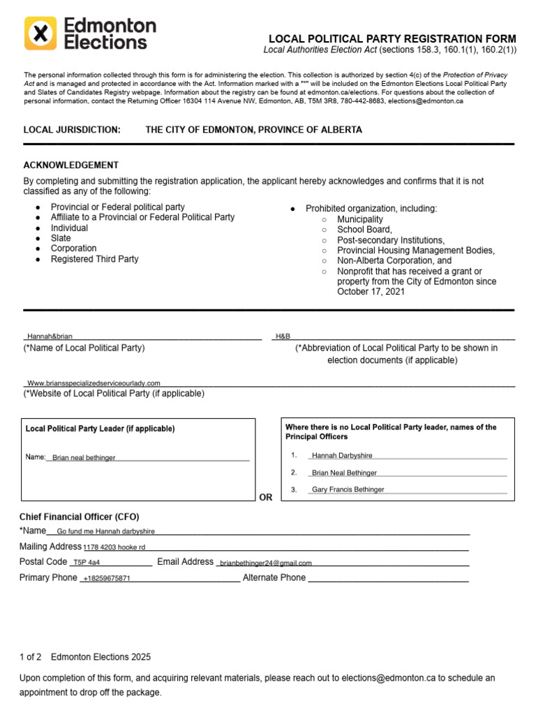 Local Political Party Registration Form | PDF | Justice | Crime & Violence