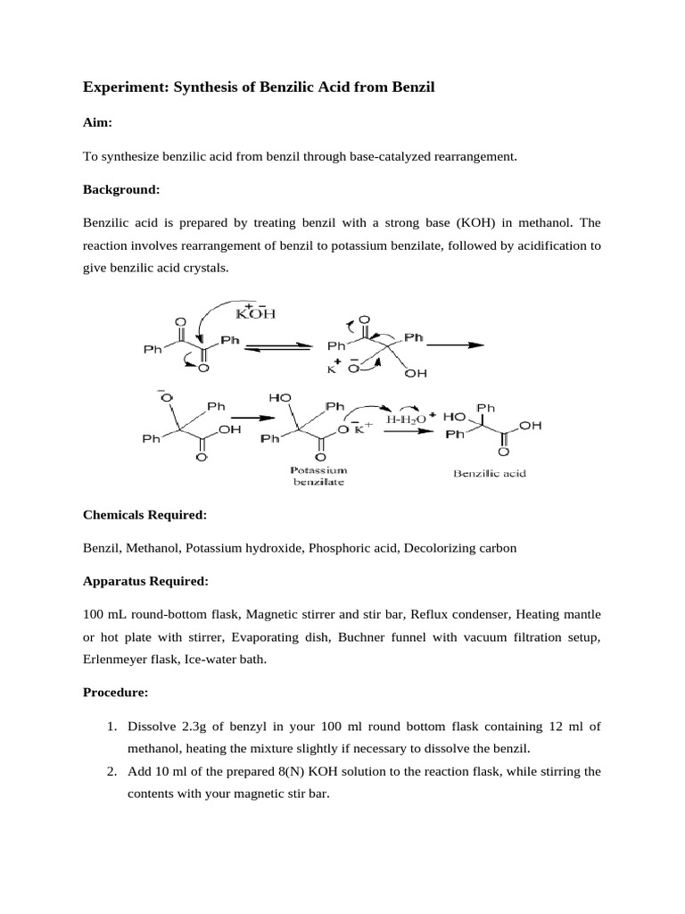 Synthesis of Benzilic Acid From Benzil | PDF | Organic Synthesis ...