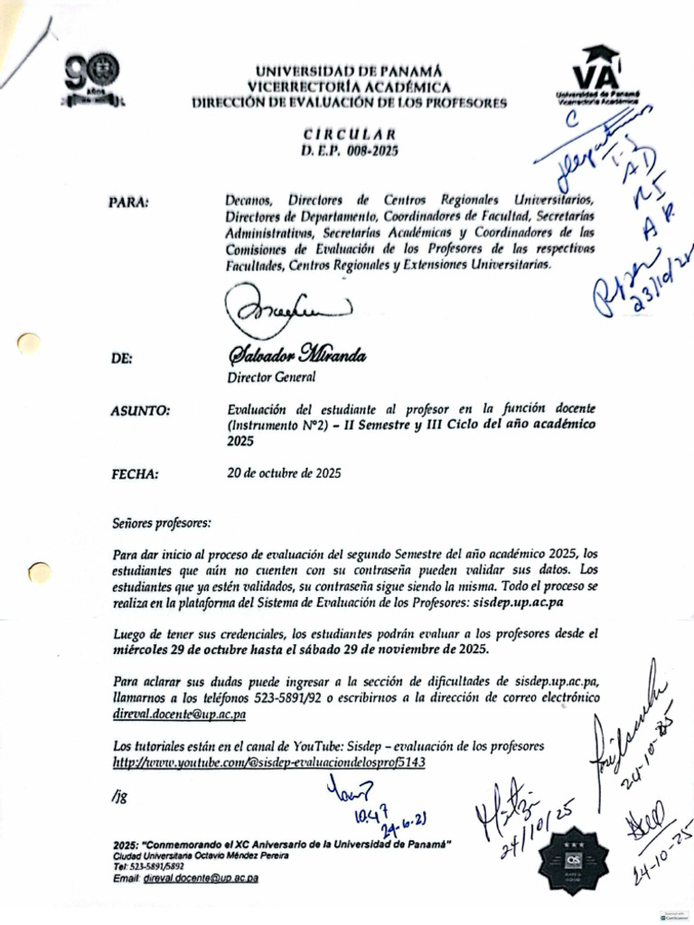 Circular DEP 008-2025 Dirección de Evalu | PDF