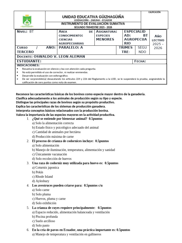 Especies Menores 3ero1 | PDF | Pato | Carne