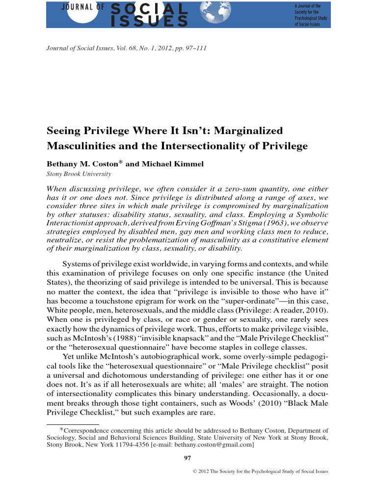 Marginalized Masculinities and Privilege | PDF | Masculinity | Social ...