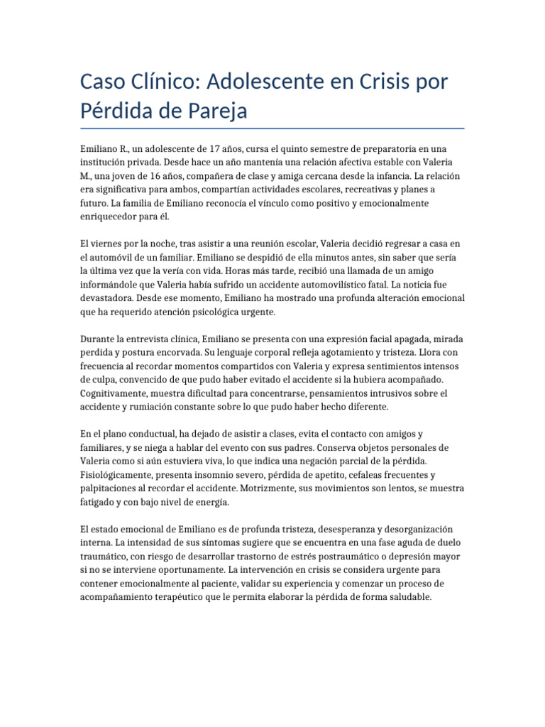 Crisis Emocional en Adolescente por Pérdida | PDF | Las emociones ...