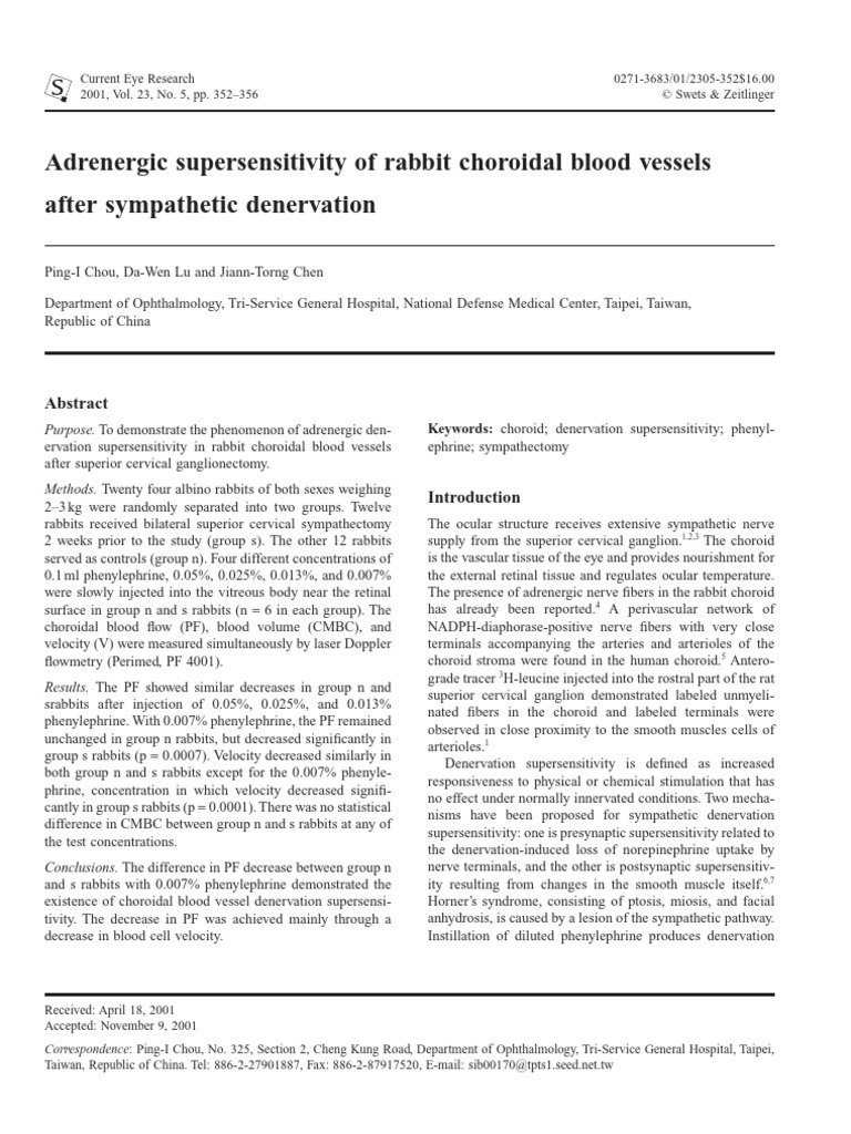 Adrenergic Supersensitivity in Rabbit Choroid | PDF | Hemodynamics | Retina