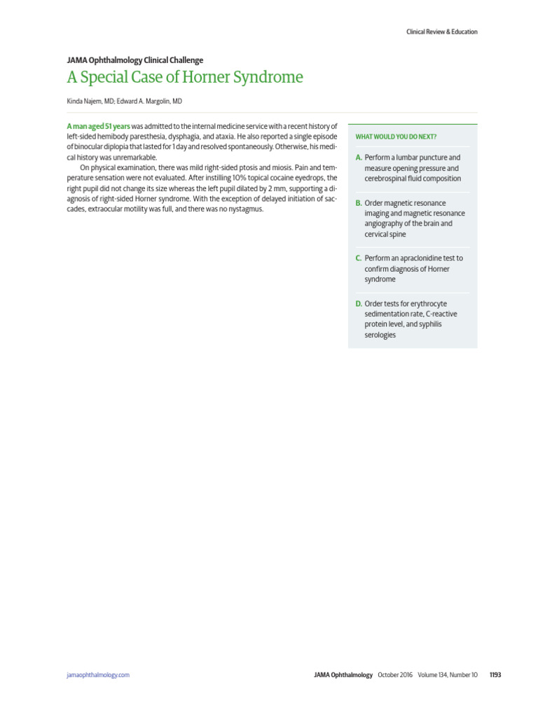 A Special Case of Horner Syndrome, Najem, Margolin, 2016 | PDF ...
