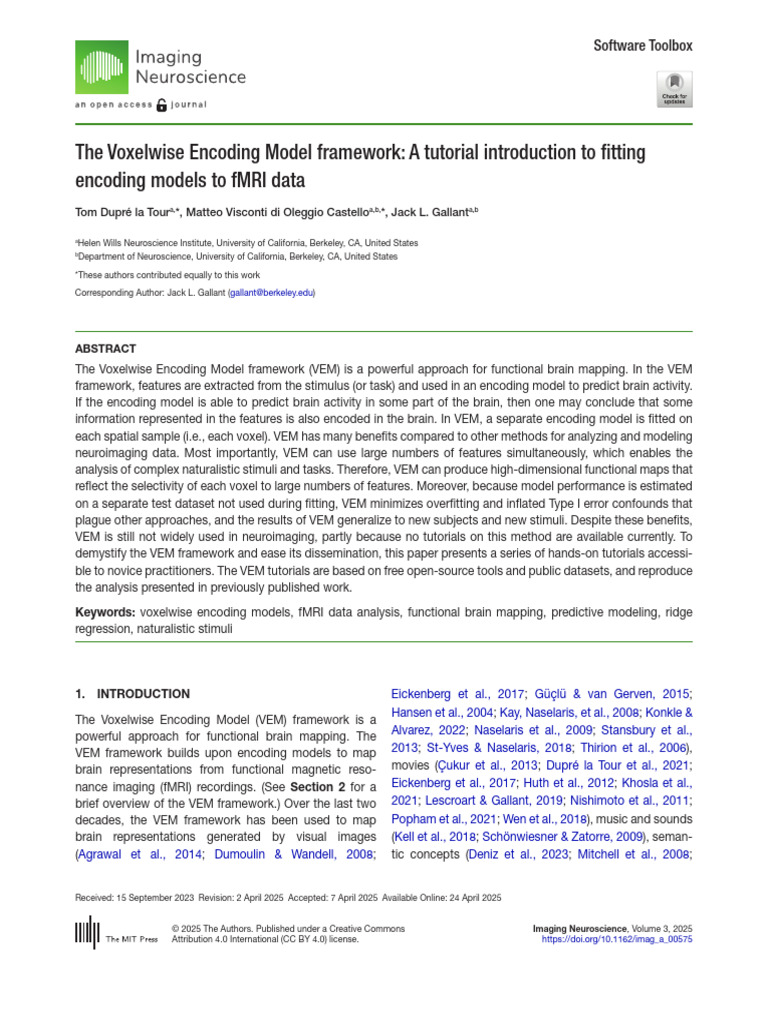 Dupré La Tour Et Al. - 2025 - The Voxelwise Encoding Model Framework a Tutorial Introduction to ...