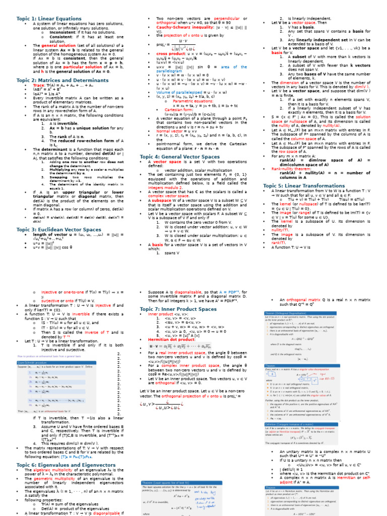 Linear Algebra Cheet Sheet | PDF | Eigenvalues And Eigenvectors ...